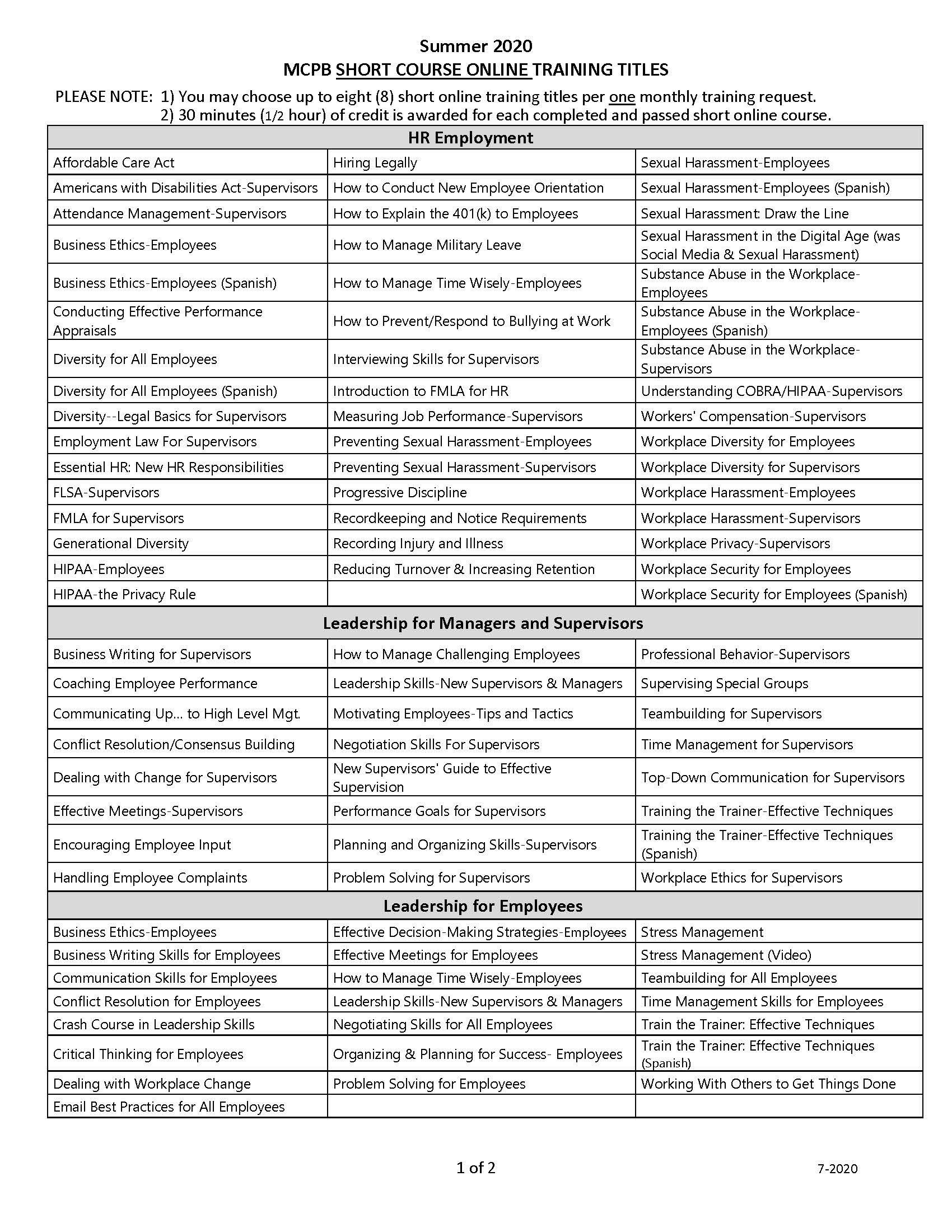 Training Guidelines | Mobile County Personnel Board